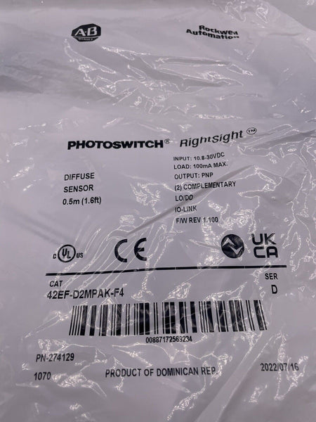 Allen Bradley Photoswitch Sensor- 42EF-D2MPAK-F4 | ROC Automation ...