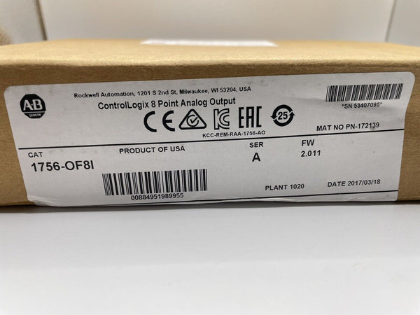 New Sealed Allen Bradley 1756-OF8I /A ControlLogix 8 Point Analog Outp ...